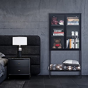 MATICO Metal Storage Cabinet, 59"(H) x30(L), Freestanding Pantry Locker, Accent Display Bookcase with Glass Doors, Modern Organizer Cupboard for Office, Living Room, Kitchen Console Sideboard, Black