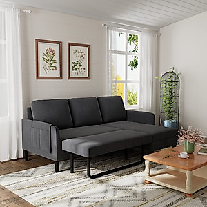 Olela Pull Out Sleeper Sofa Couch,Velvet Convertible Sofa Bed L Shape Sectional Sofa with Storage Chaise and Pocket for Living Room (Black), (convertible sofa bed-1)