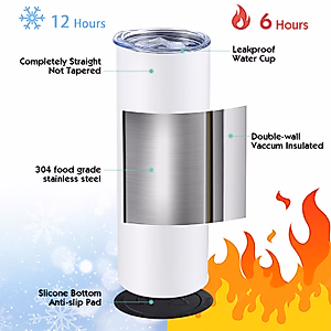 8 Pack 20oz Sublimation Tumbler Bulk, Skinny and Straight, Double-Wall Insulated Stainless Steel Tumbler Cups with Indivisual Gift Box, Tumbler Mearsuring Ruler, Heat-resistant Tape and Gloves