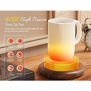 Coffee Mug Warmer, 40W Coffee Cup Warmer for Desk with 3 TEM Setting Breathing Light Gravity-Induction Smart Electric Beverage Warmers Heating Plate for Coffee, Milk, Tea, Candle Wax