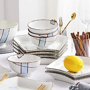 GagalU 16-Piece Stoneware Dinnerware Set, Dinner Sets Assorted Combination Ceramic Tableware Set Household Dishes Bowl Plate Set, Service for 6