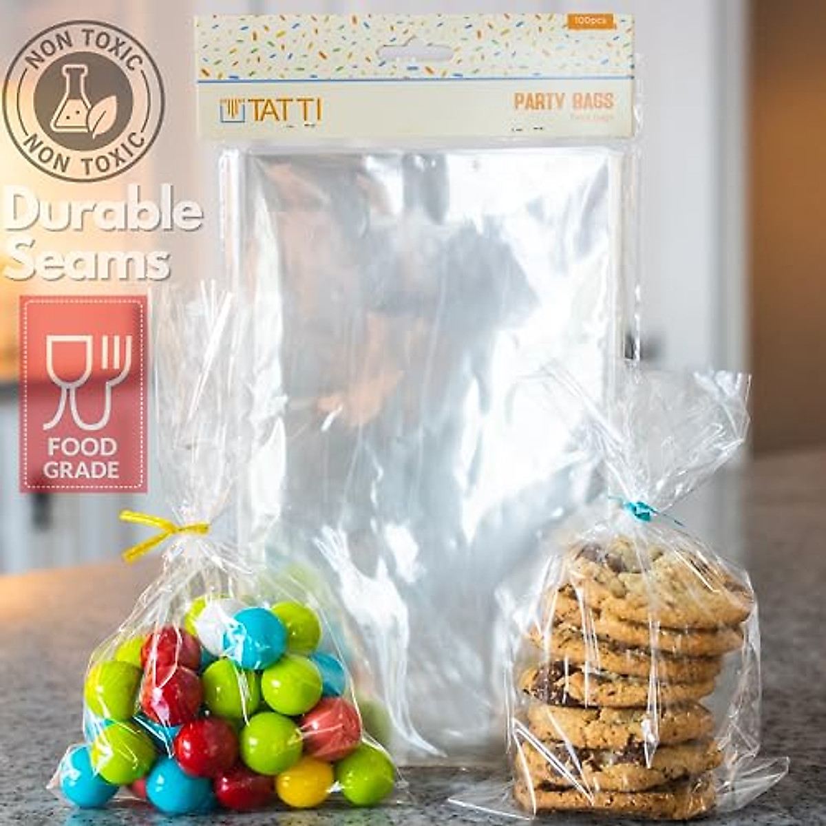 100 Pcs Clear Plastic Cellophane Bags Goodie Bags [6x10] - Party Favor Bags | 4" Twist Ties | Cookie Bags | Candy Bags | Clear Gift Bags | Treat Bags with Ties | Cellophane Treat Bags