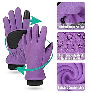 OZERO Winter Waterproof Gloves for Men: Women Gloves for Running Touchscreen - XS Size & Purple