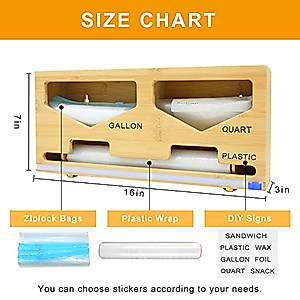 SHANGYIREN 3 in 1 Foil and Plastic Wrap Organizer with Sandwich Bag Plastic Wrap Dispenser with Cutter Ziplock Bag Organizer Kitchen Organization and Storage Bamboo Aluminum Foil Dispenser