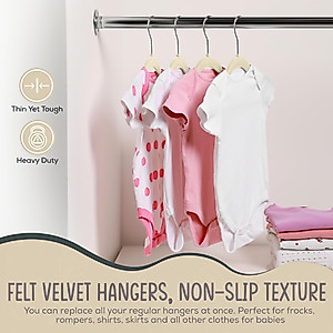 TechZoo 50 Premium Baby Velvet Hangers - 11" Inch Non-Slip Baby Hangers, Ultra-Slim Space-Saving Children Hangers - 360° Swivel Hook, Strong & Durable Infant & Toddler Clothes Hangers - Ivory