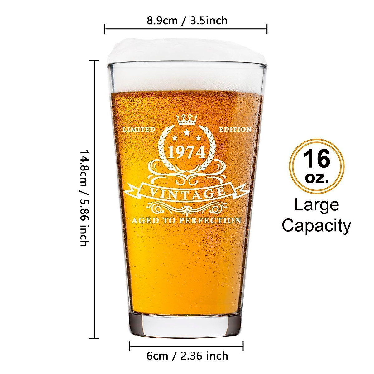 LIGHTEN LIFE 50th Birthday Gifts for Men 16oz,1974 Beer Glass in Barrel Box,50th Birthday Beer Glass,50th Birthday Gift Ideas,1974 Pint Glass for 50 Years Old Dad,Husband,50th Beer Glass