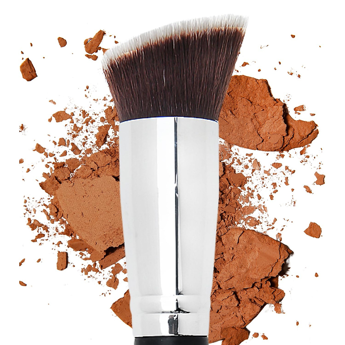 Flat Angled Kabuki Bronzer Brush - Beauty Junkees Contour Brush with Soft Dense Synthetic Bristles for Contouring, Blending, Buffing with Powder Cream Liquid Cosmetics, Vegan Makeup Brushes