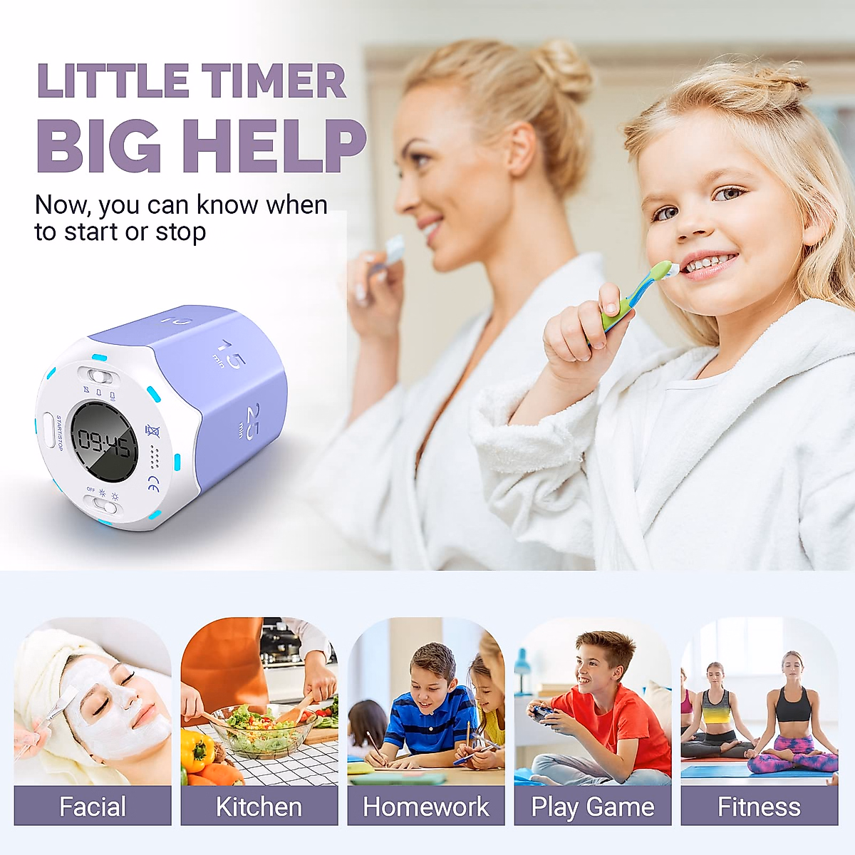 Pomodoro Timer, Kitchen Timer with 8 Time Presets, Digital Timer for Kids, Visual Magnetic Flip Cube Timer, Silent & Alarm, Timers for Classroom, Cooking, Working, Study, Meeting, Exercise, ADHD Kids