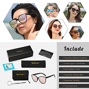 Polarized Oversized Sunglasses for Women Men Trendy Cateye Sun Glassses Retro Large Frame Shades Pink