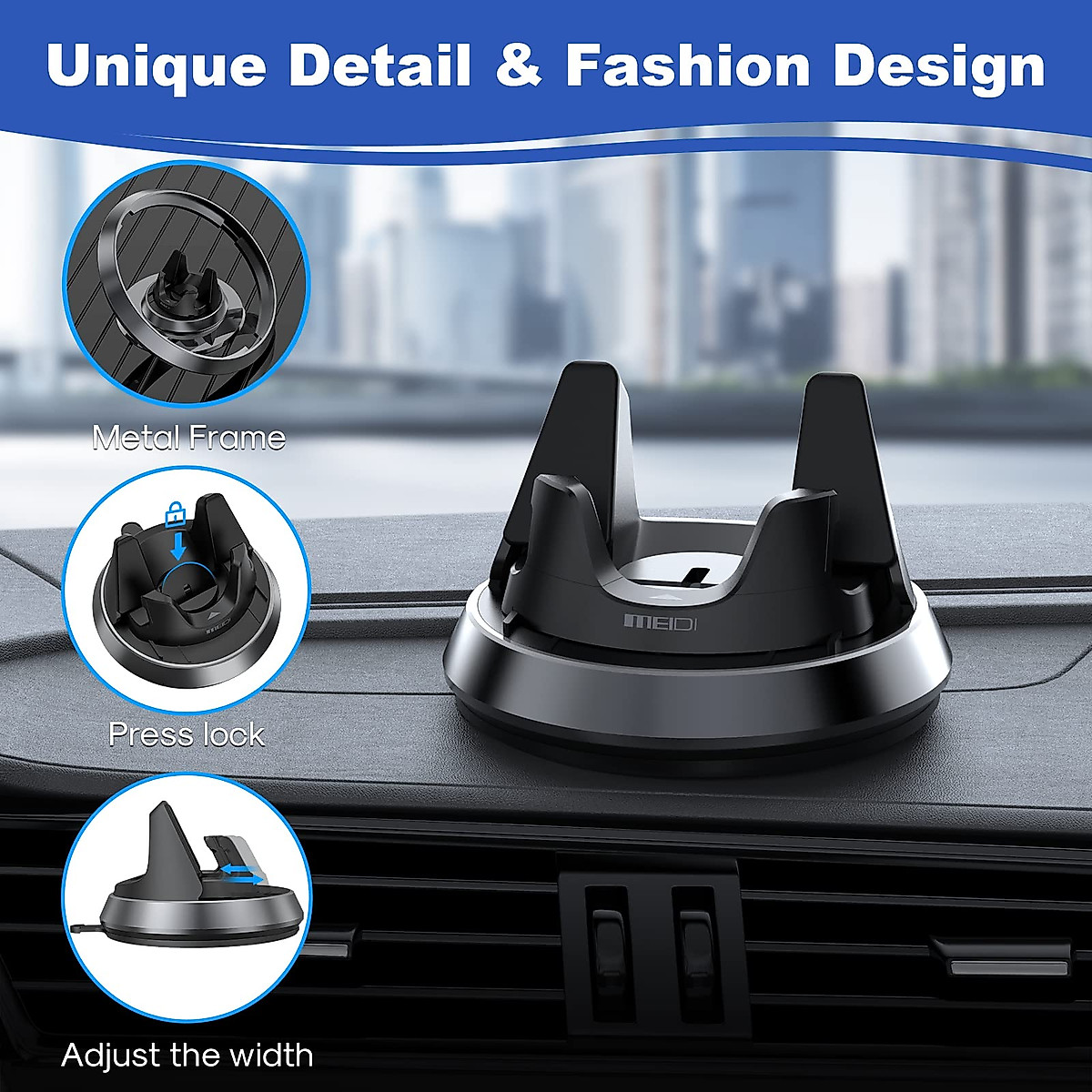 MEIDI Dashboard Phone Holder, Car Phone Holder Mount, Thickness Adjustable Car Cell Phone Cradle, 360°Rotatable Car Mat Compatible with iPhone,Samsung,Android Smartphones