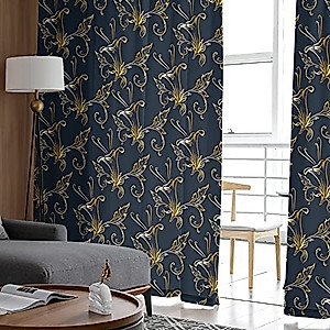 Singingin Chiffon Backdrop Curtain, Gold Gradient Floral Leaves Black Soft Lightweight Window Drapes Rod Pocket Curtains for Bedroom Living Room Home Office Decor 52 x 84 Inch, 2 Panels