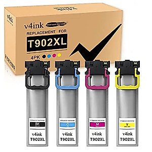 v4ink Remanufactured T902XL Ink Pack Replacement for Epson 902XL T902XL (4-Pack, K/C/M/Y) Work with Epson Workforce Pro WF-C5210, WF-C5290, WF-C5710, WF-C5790 Printers