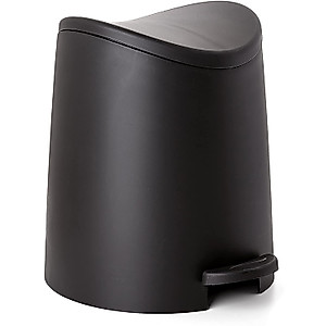 Superio Mini Plastic Bathroom Trash Can with Lid 3 Liter Black Modern Curved Step On Trash Can with Foot Pedal, Mini Kitchen Waste Bin, Durable and Soft Close for Bedroom, Office, Under Desk