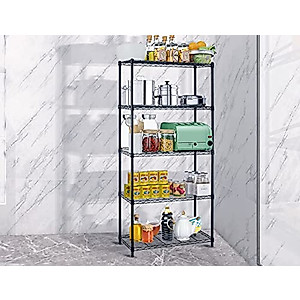5-Tier Metal Wire Shelving Unit Kitchen Shelf Organizer Garage Storage Rack Utility Shelf Snack Shelf, NSF Certified Storage Shelves for Storage, Garage Shelving Kitchen Storage Shelf Pantry Shelves