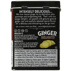 Ginger Delights Blood Orange Candy | Genuine Ground Ginger Root, Natural Flavors | Kosher Certified, Vegan, Gluten Free | Aspartame & Xylitol Free | 30 Count Tin (Pack of 12)