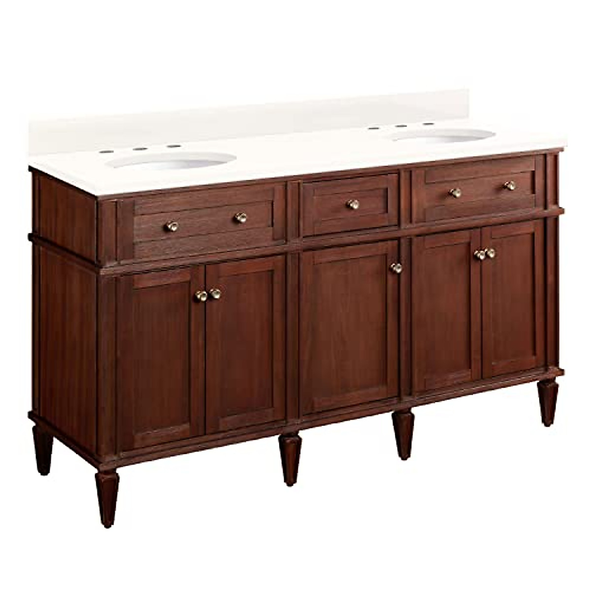 Signature Hardware 953347-60-UM-8 Elmdale 60" Free Standing Double Vanity Set with Mahogany Cabinet, Vanity Top, and Oval Undermount Vitreous China Sink - 8" Faucet Holes