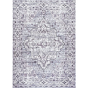 JONATHAN Y WSH102A-4 Didim Boho Gray Medallion Machine Washable Indoor Bohemian Transitional Area Rug,High Traffic,Kitchen,Living Room,Backyard,Non Shedding,4 X 6,Gray/Purple