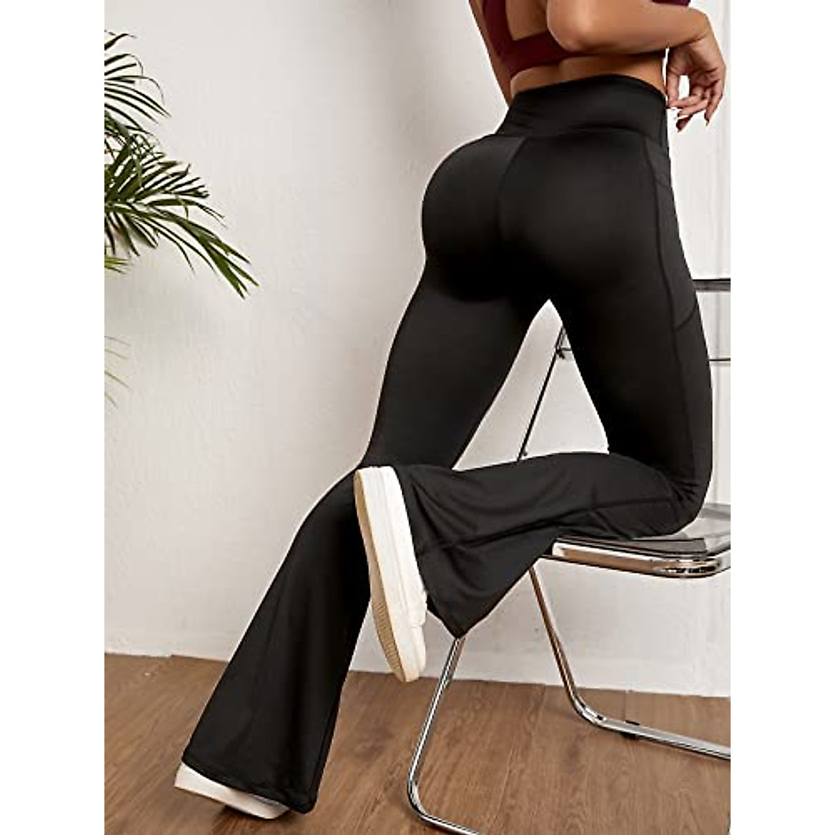 Floerns Women's High Waist Workout Flare Leg Bootcut Sports Leggings Pants Black L