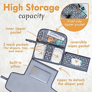 Kopi Baby Portable Diaper Changing Pad - Baby Changing Pad & Diaper Changer Travel Bag, Smart Design Baby Changing Mat, Portable Changing Pad for Baby - Baby Changing Station, Infant Gift - Grey Arrow