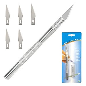 Precision Craft Knife Set - Sharp Razor Blades & Exacto Knife for Carving, Modeling, Scrapbooking, and Sculpting - Perfect for Woodworking, Stenciling, DIY Projects & Precision Cutting (Silver)