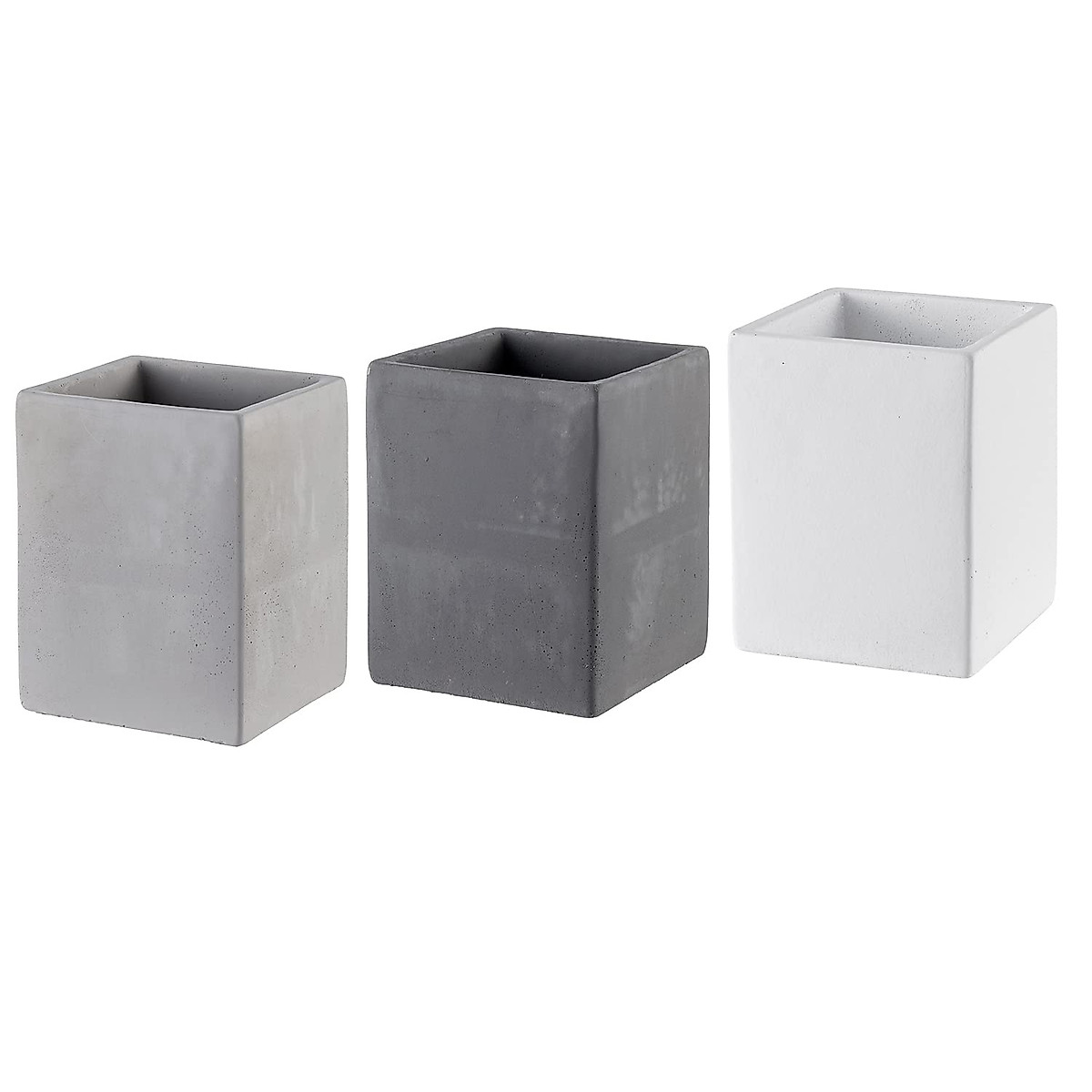MyGift Deluxe Modern Gray Monochrome Concrete Kitchen Dining Utensil Holders - Cooking Tools and Accessories Storage Organizer Crocks, Set of 3