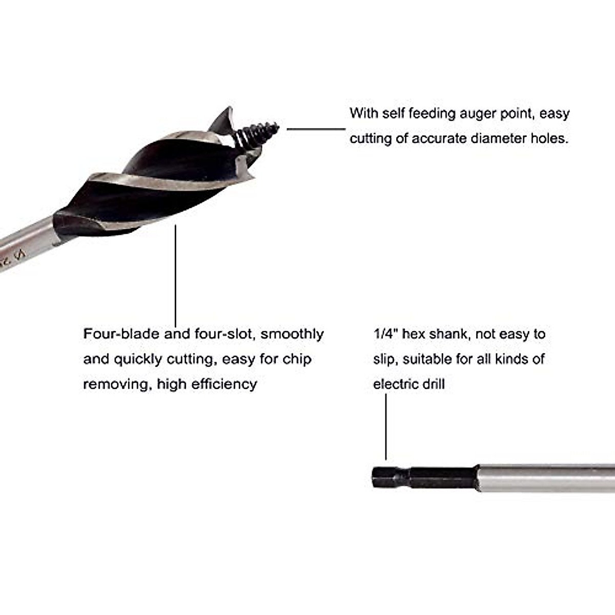 Woodworking Auger Drill Bit Sets, 8Pcs High Carbon Steel Wood Boring Bits Long 4 Flute Cut Drilling Tool Wood Hole Cutter for Wood Door Lock 9/23, 9/19, 5/9, 7/11, 5/7, 11/14, 13/15, 63/64-IN