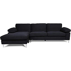 Restar Sectional Couch Left-Hand Facing, L-Shaped Couch for Family Living Room, Modern Large Velvet Sectional Sofa with an Extra-Wide Chaise Lounge (Black)
