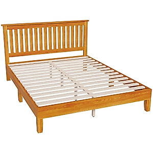HWGEBY Queen Wood Bed Frame with Headboard, 14 Slats, No Box Spring Needed, Modern, Brown