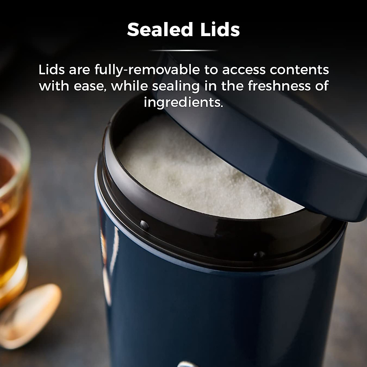 Tower T826171MNB Belle Set of 3 Canisters, Tea/Coffee/Sugar Storage, Midnight Blue