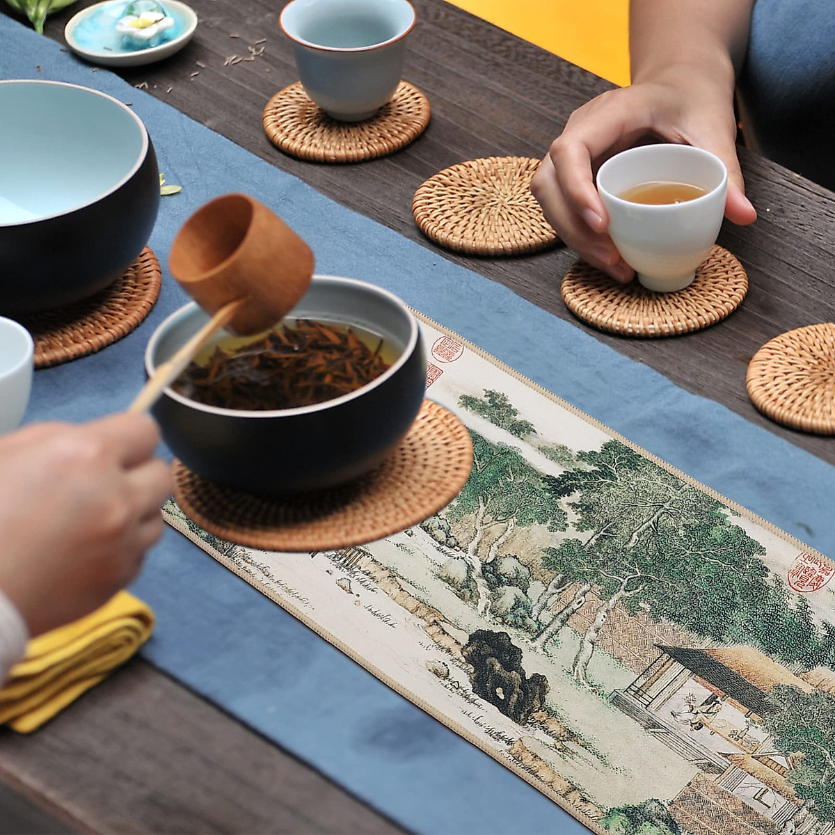 Kichvoe 2pcs Chinese Style Kitchen Tea Towels Chinoiserie Dish Towels Kitchen Bar Towels Large Plate Cloth Gongfu Tea Tray Mat Kung Fu Tea Accessory Set (Style 2)