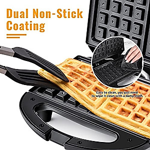 MONXOOK Waffle Maker Belgian, Electric Waffle Maker with Indicator Lights, 2 Slices Square Non-Stick Waffle Irons, Automatic Temperature, Compact Design, Easy to Clean, 750W, Black