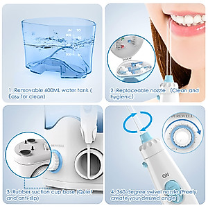 TUREWELL FC162 Water Dental Flosser for Teeth/Braces,10 Pressure Levels, 8 Water Jet Tips for Family, 600ML Electric Water Dental Oral Irrigator for Teeth Clean (White)