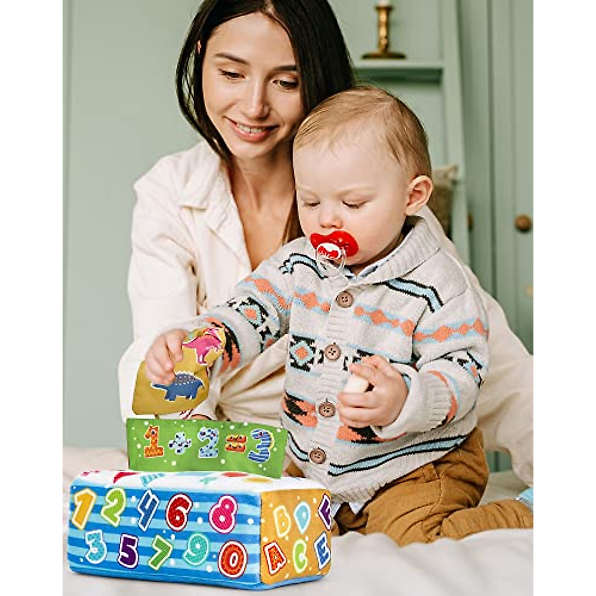 Lolakee Baby Tissue Box Magic Tissue Box Baby Toy Montesori Square Sensory Toys Pull Tissues Activities Gift with Soft Dance Scarves Juggling Scarfs for Toddler, Infants and Kids