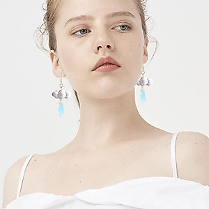 Cute Handmade Sparkly Large 3D Resin Cloud Lightning Weather Dangle Drop Hook Earrings for Women