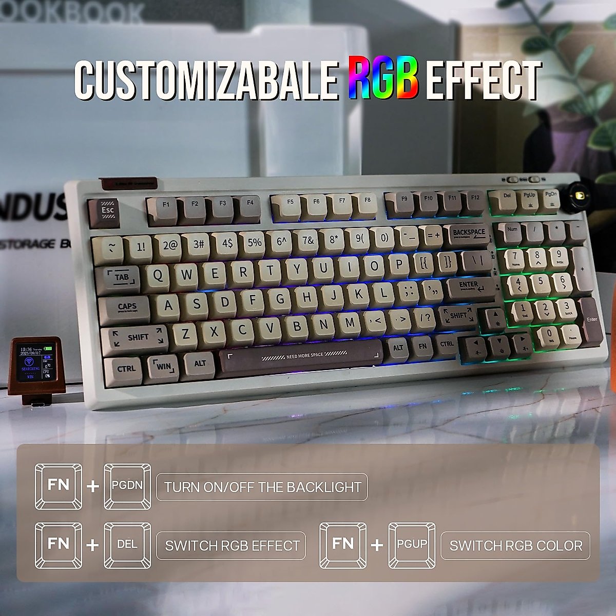 EPOMAKER RT100 Mechanical Keyboard, Retro Gaming Keyboard, with Display Screen, BT5.0/2.4G/USB-C 97 Keys Gasket Custom Keyboard, Hot Swappable, RGB Backlit, with Knob for Win/Mac (Gateron Pro Yellow)