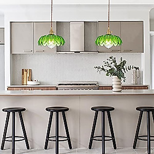 LYE Glass Pendant Light Fixture Vintage Farmhouse Retro Green Glass Golden Pendant Lighting Mid Century Modern Copper Green Glass Pendant Light for Kitchen Island, Dining Room, Bar, Bedroom