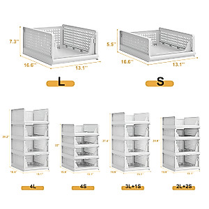 Proarea 4 Pack Stackable Plastic Storage Basket Closet Organizer Bin Foldable Clothes Organizer Storage Drawer Shelf Container for Living Room Bathroom Kitchen Office (4L)