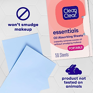 Clean & Clear Oil Absorbing Facial Sheets, Portable Blotting Papers for Face & Nose, Blotting Sheets for Oily Skin to Instantly Remove Excess Oil & Shine, Absorbing Blotting Papers, 50 ct (Pack of 6)