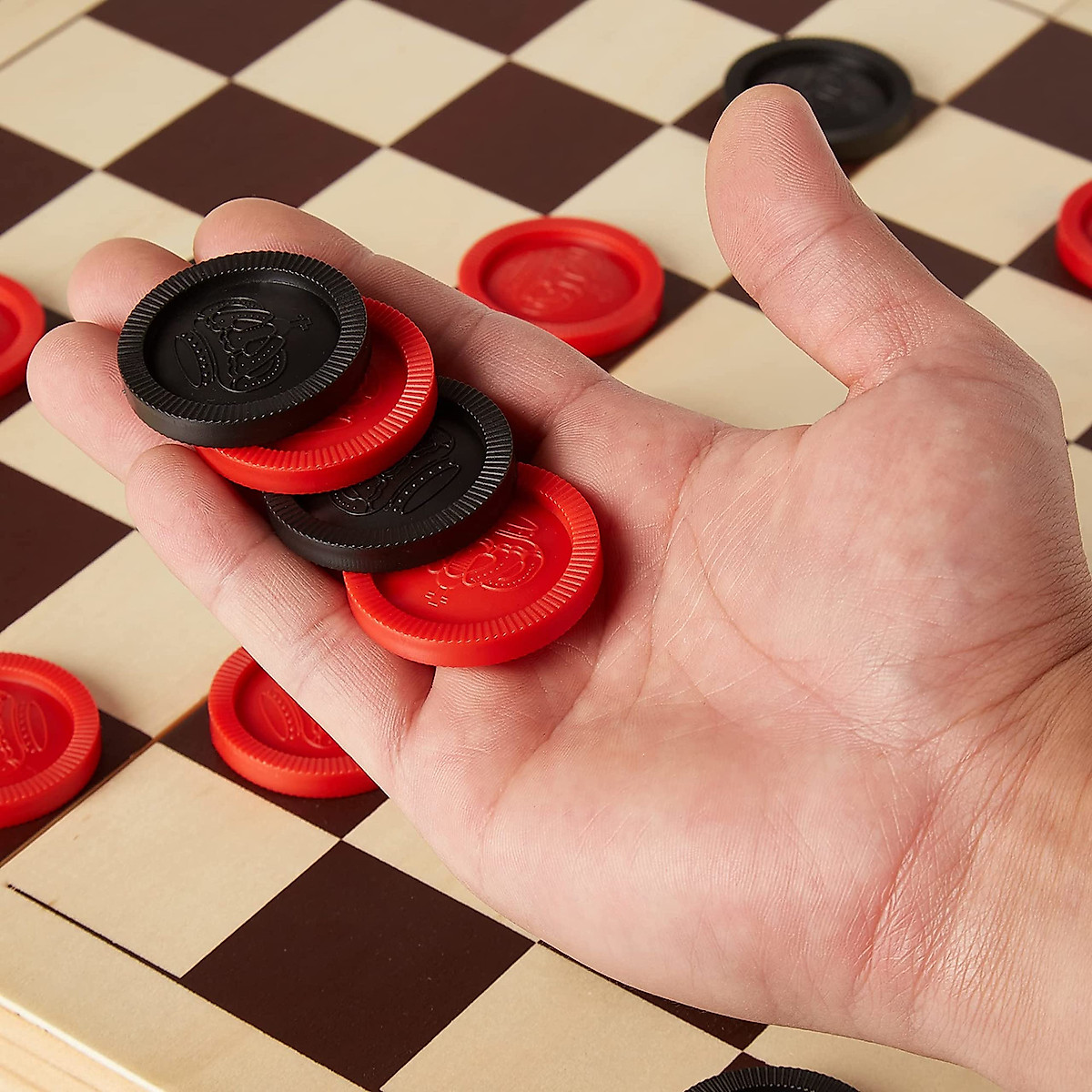 24 Replacement Checkers - Extra Red/Black Interlocking Plastic Pieces for Board Games and Rec Rooms, 1 1/2 Inch Wide