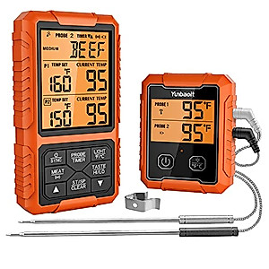 Wireless Meat Thermometer, Yunbaoit Digital Remote Food Cooking Meat Thermometer for BBQ Grill Smoker Oven Kitchen,500 FT Range&Dual Probes