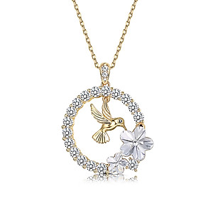 Sllaiss 18K Gold Plated Hummingbird Pendant Necklace for Women Circle Necklace, Animal Necklace Crystals from Austria,Jewelry Gifts for Christmas
