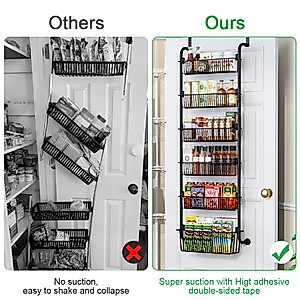 NETEL 6-Tier Over the Door Pantry Organizer, Heavy Metal Line Basket and Frame, 2 Large Baskets and 4 Small Baskets, Suspension Storage Racks, Suitable for Kitchen, Bathroom, Room, Locker