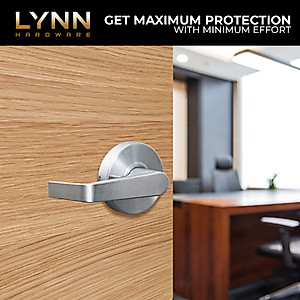 LYNN HARDWARE Commercial Door Lever Lock - Heavy-Duty Locking Door Handle, Designer Door Handles, Cylindrical Lever Lock, Non-Handed Grade 2 Door Handle, Satin Chrome, Storeroom Function