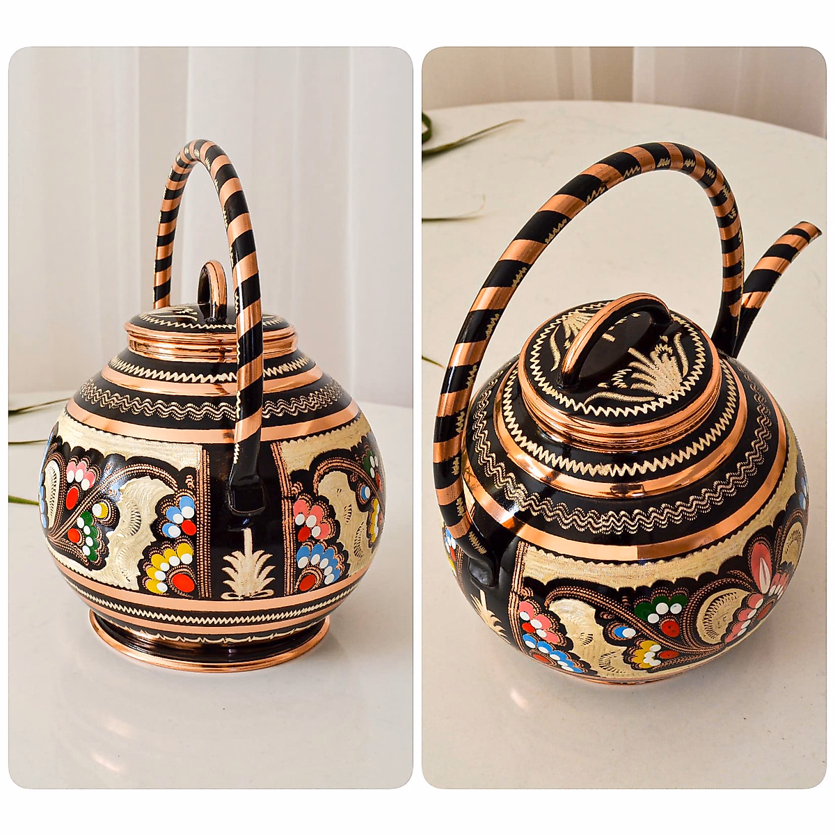 Gneric Copper Flower Watering Can,Pure Copper Pitcher,Handmade Copper Watering Pot,Mini Plant Watering Pot,Copper Watering Can for Flower (Patterned)