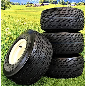 Antego Tire & Wheel 18x8.50-8 Tires on 8x7 Beige/Tan Wheel Assemblies for Golf Carts and Lawn Mowers (Set of 4)