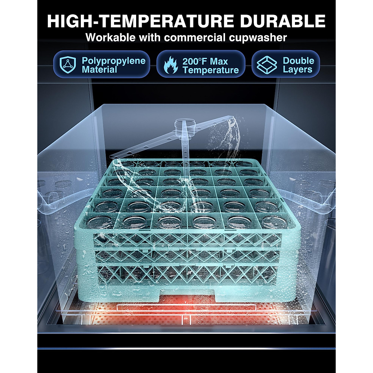 Wantjoin Glass Rack Commercial Dishwasher Racks, Drying Wine Cup Holder Storage for Bar Restaurant Kitchen, 2 Pack 36 Compartments with 2 Extenders, 2 Base and 4 Layers, 19.5 x 19.5 x 7.1 Inches, Blue