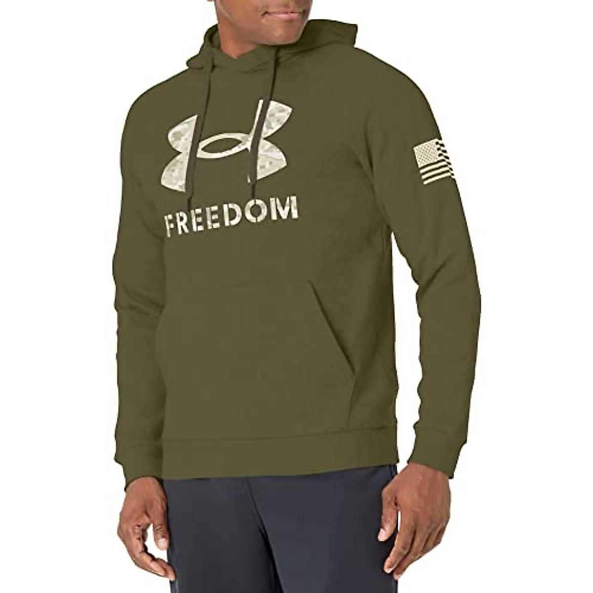 Under Armour Mens New Freedom Fleece Hoodie , (390) Marine OD Green / / Desert Sand , X-Small