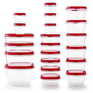 Rubbermaid Premium Modular Food Lids | 2-Pack | 18-Cup Stacking, Space Saving Plastic Storage Containers & Lids Food Storage Containers, Set of 21 (42 Pieces Total), Racer Red