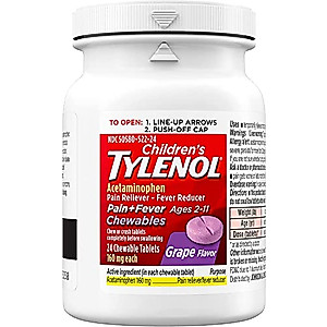 Tylenol children's Pain plus Fever, Grape, 24 Chewable Tablets (Pack of 2)