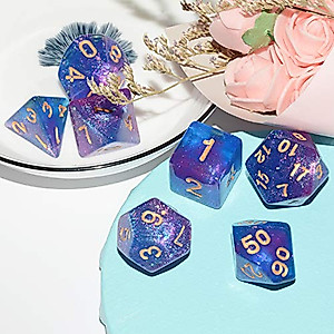 Galaxy DND Dice 7Pieces, Glitter Sparkle Cosmic Purple Blue Mixed Polyhedral DND Dice for RPG MTG Table Game Dice